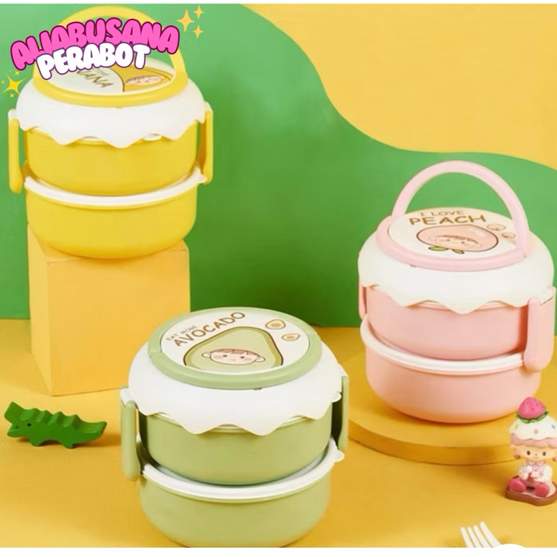 Jual LUNCH BOX BULAT LUCU / TEMPAT MAKAN 2 SUSUN TEBAL ANTI PANAS ...