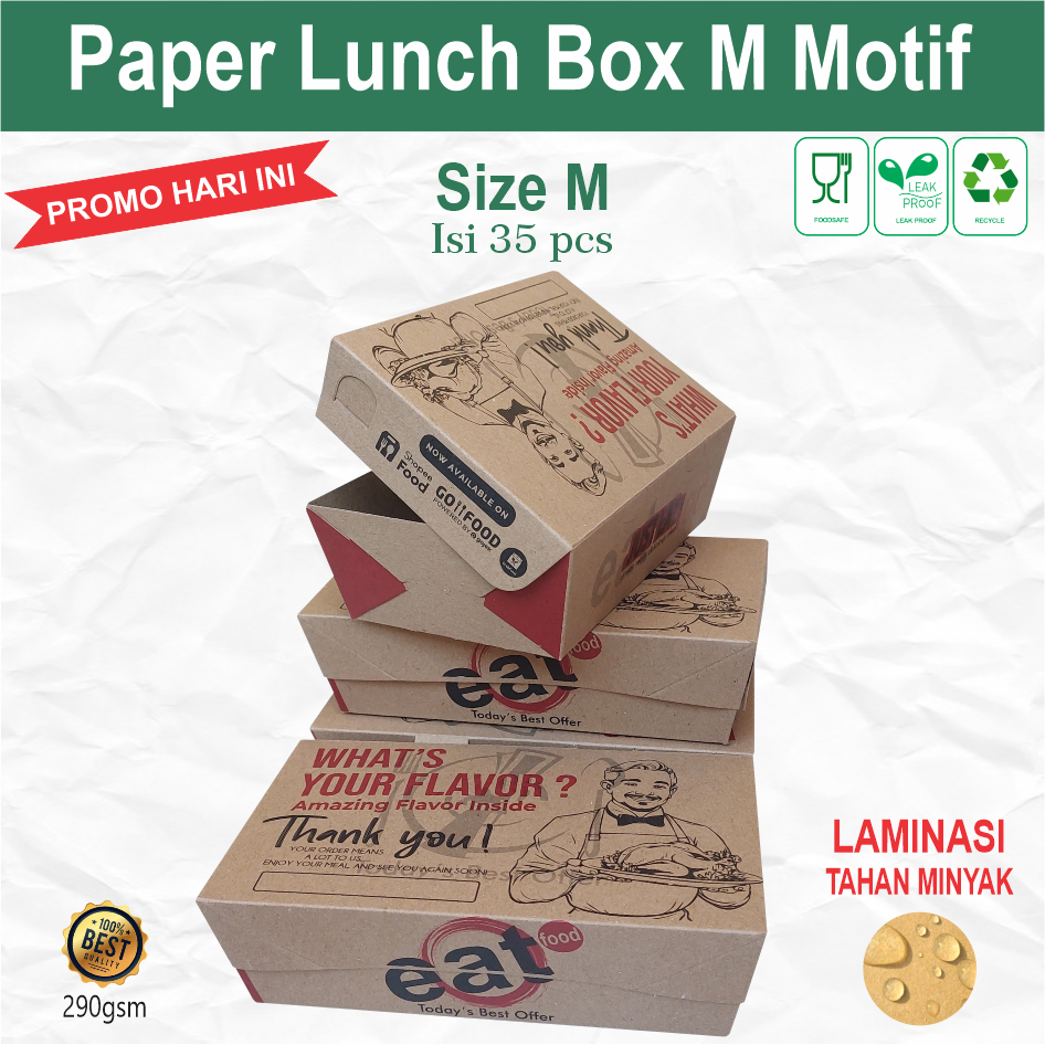 Jual Lunch Box M Craft Motif Koki isi 35/Paper Kraft Laminasi Ukuran s ...