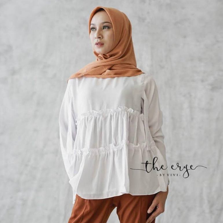 Jual Blouse Elegant Frill Putih | Shopee Indonesia