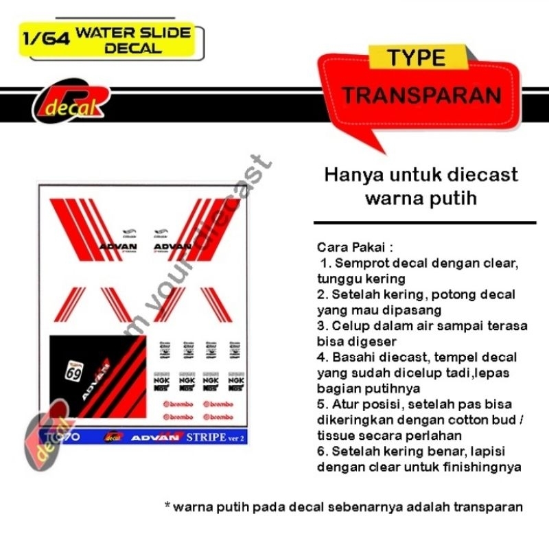Jual T070 Decal Hotwheels Transparan 1/64 Advan Stripe ver 2 | Shopee ...