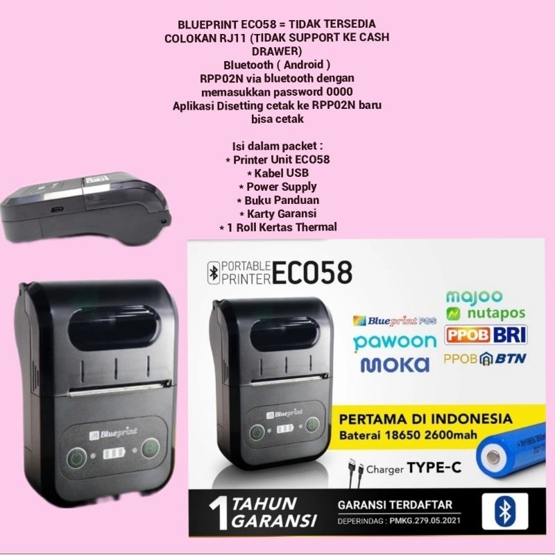 Jual Printer Portable Bluetooth BLUEPRINT ECO 58 ( Thermal + Label Stiker) | Shopee Indonesia