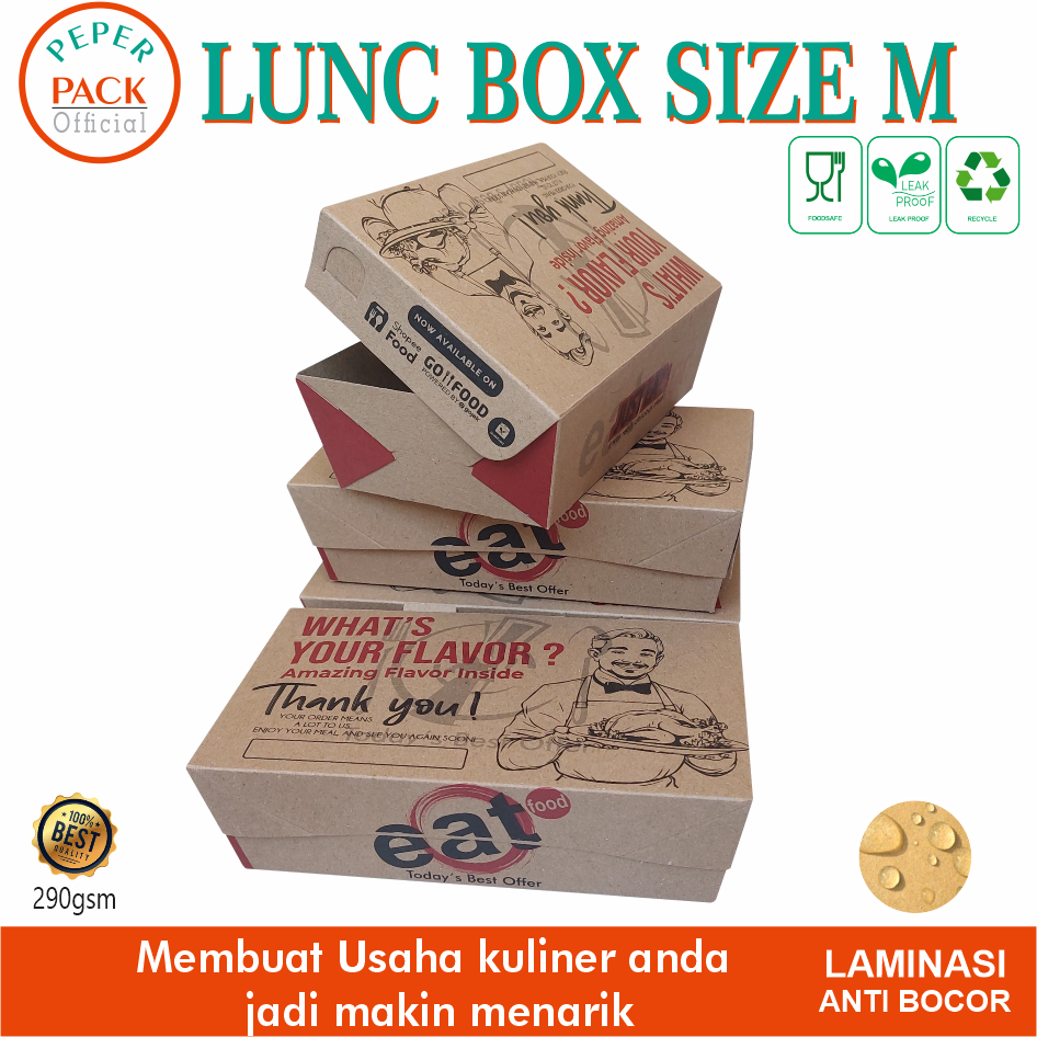 Jual Lunch Box M craft motif koki isi 35/Paper Kraft Coklat Cetak Merah Laminasi Ukuran s/m/l ...