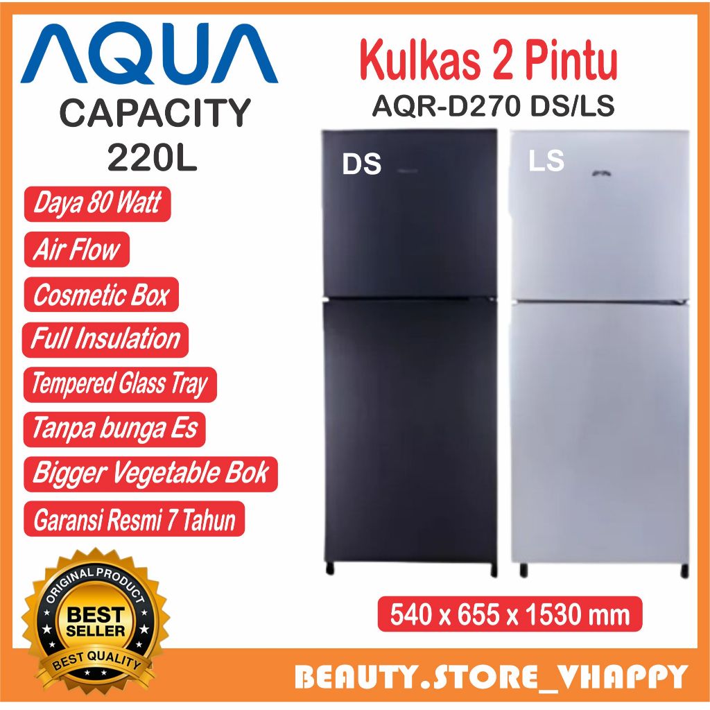 Jual Kulkas 2 Pintu AQUA AQR D 270 DS DG Low Watt Garansi Resmi ...