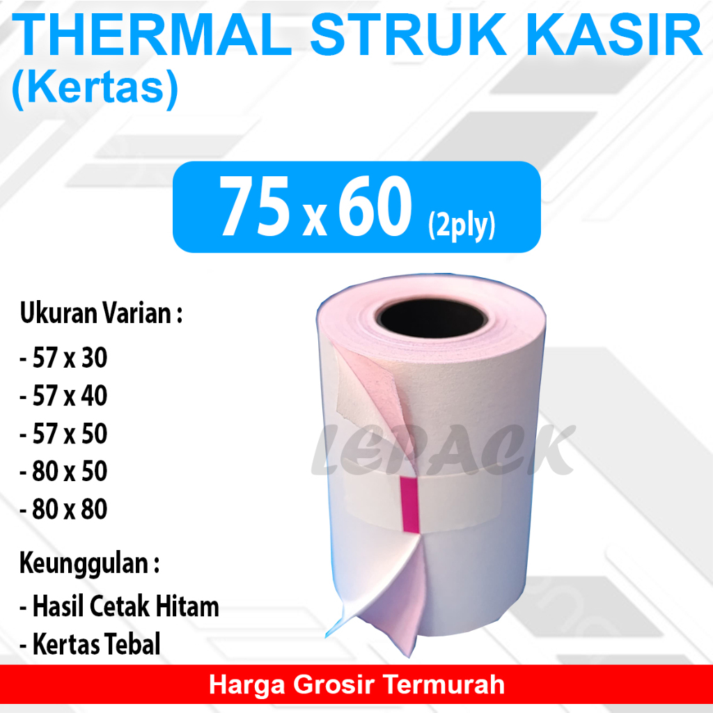 Jual Thermal Struk 75x60 (2 Ply) Paper Roll Struk Kasir (1 PCS ...