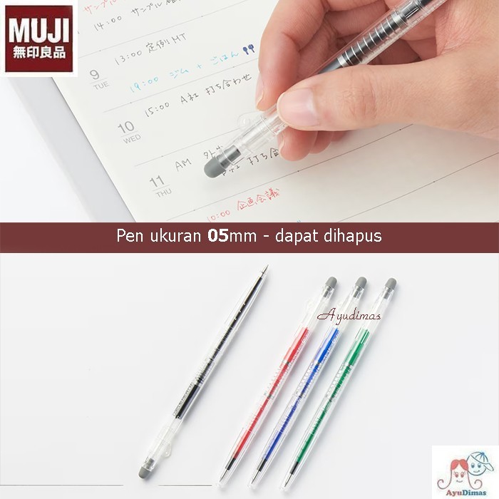 Jual Muji 05mm Erasable slim ballpoint pen, knock style - pulpen 0,5 ...