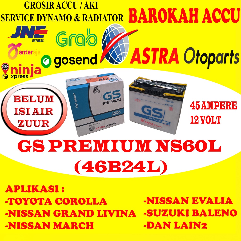 Jual AKI GS PREMIUM NS60L / 46B24L , 45 AH ASTRA OTOPARTS | Shopee Indonesia