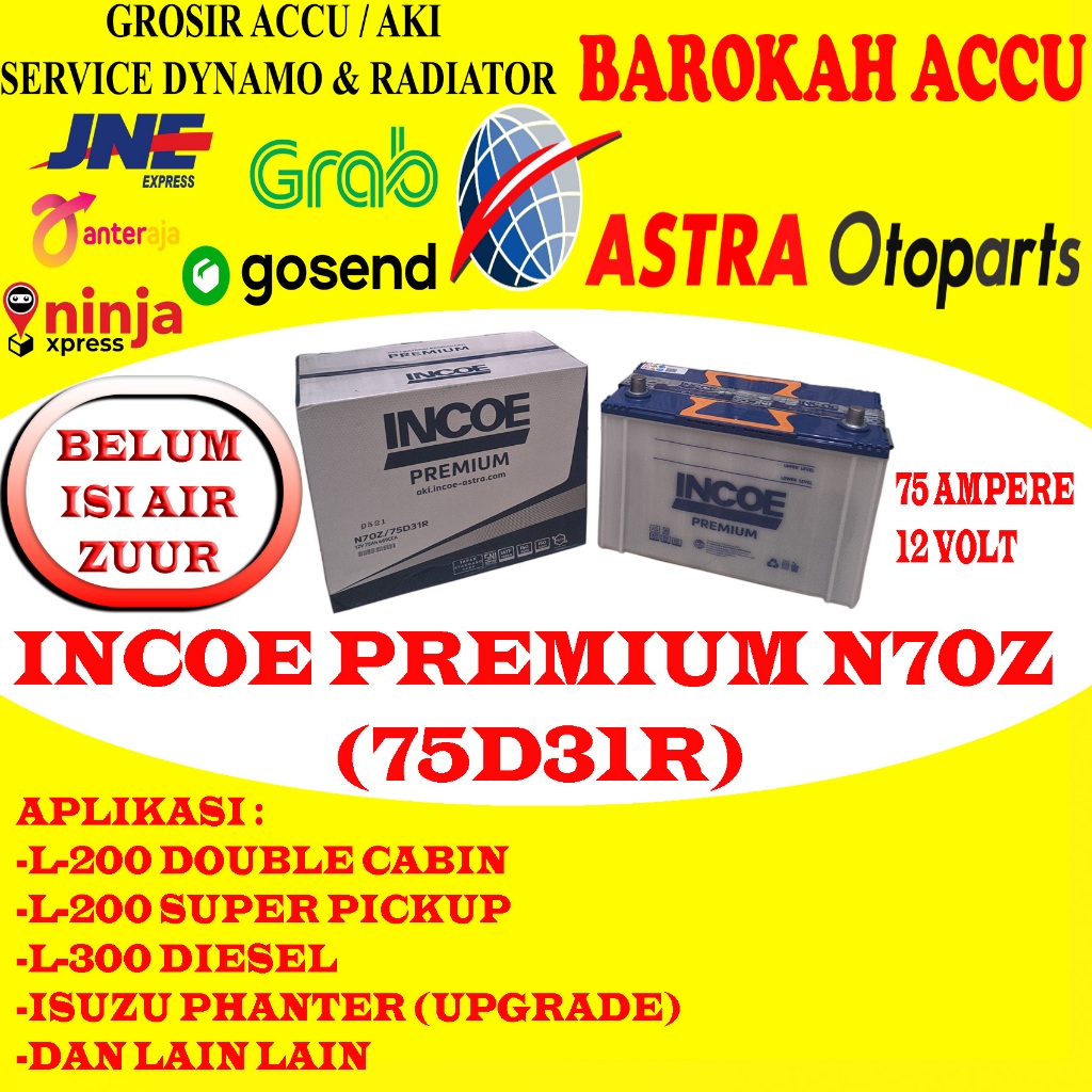 Jual AKI INCOE PREMIUM N70Z / 75D31R , 75 AH ASTRA OTOPARTS | Shopee ...