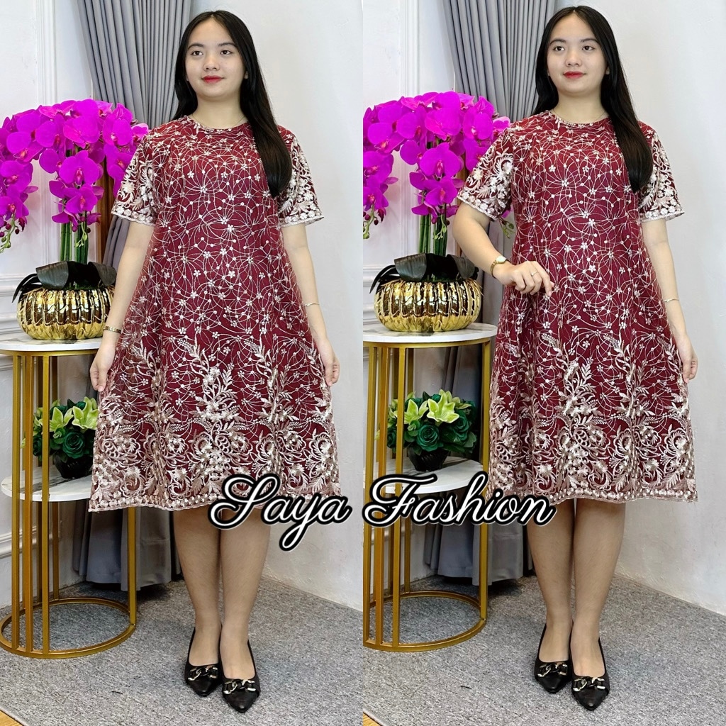 Jual Midi Dress Tile Garden Bordir Motif Bunga Basic 5260 A-Line ...