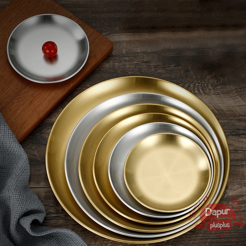 Jual Piring Makan Bulat European Gold Silver Stainless Steel | Piring ...