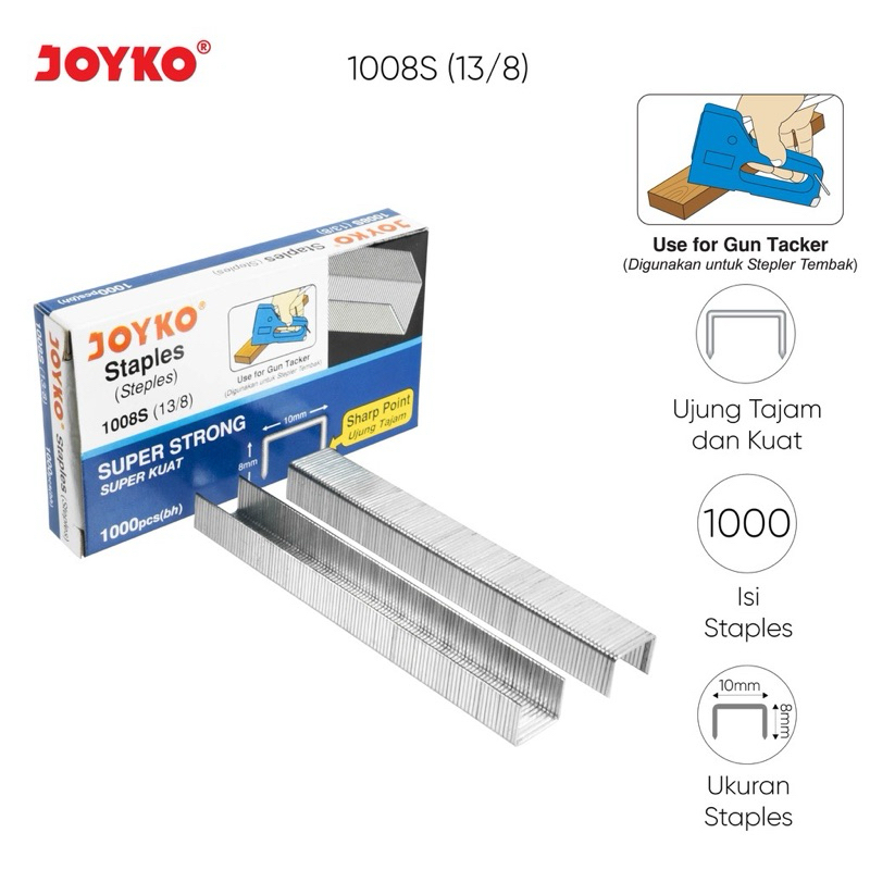 Jual JOYKO Staples Isi Stapler Gun Tacker Refill 1008S (13/8) | Shopee ...
