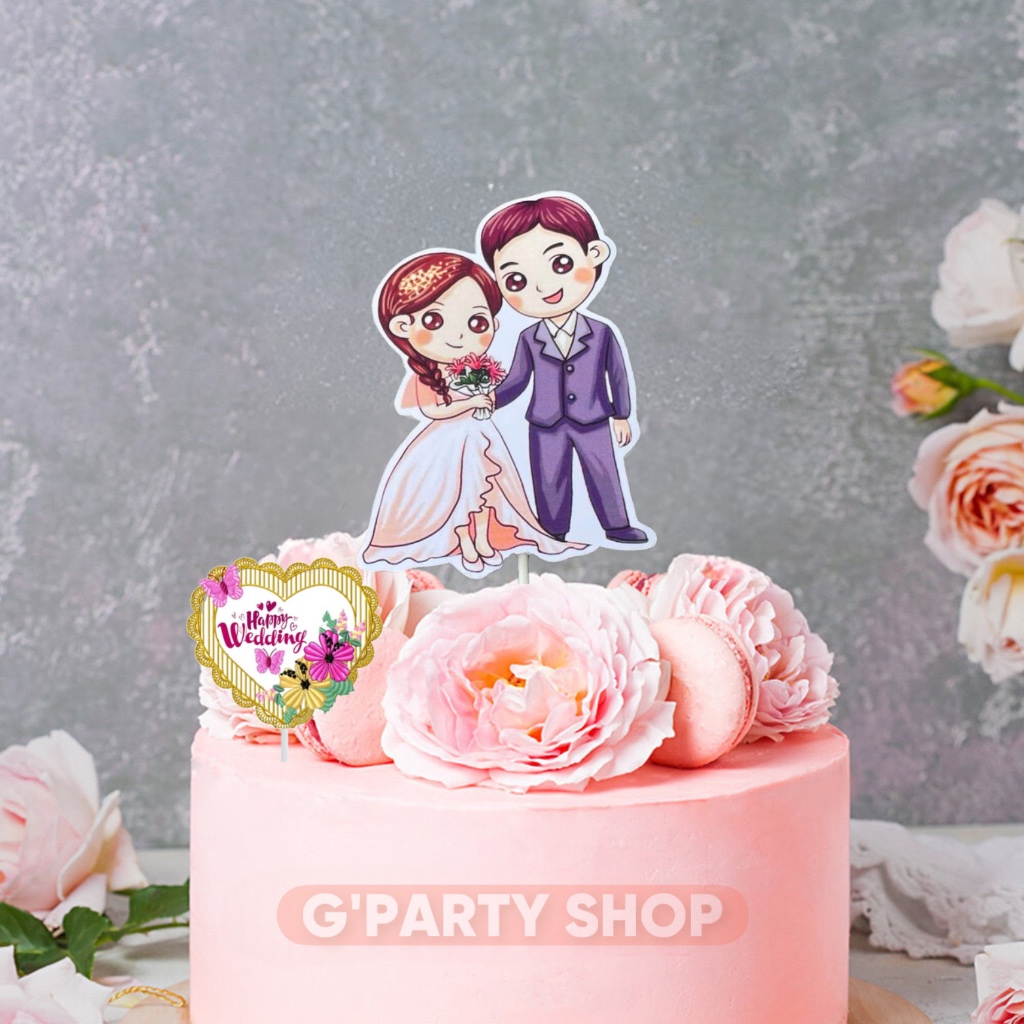 Jual Topper Cake Happy Wedding Toper Kue Anniversary berlapis Styrofoam ...