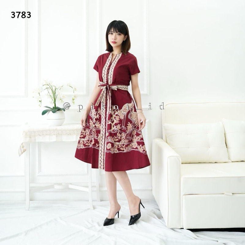 Jual Couple batik merah pria wanita seragam kantor / Atasan batik ...