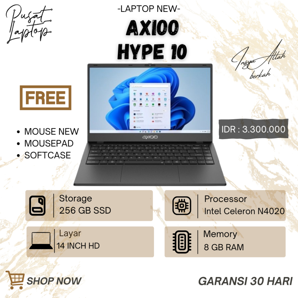 Jual LAPTOP NEW AXIOO HYPE 10 | INTEL CELERON N4020 | RAM 8 GB | SSD ...