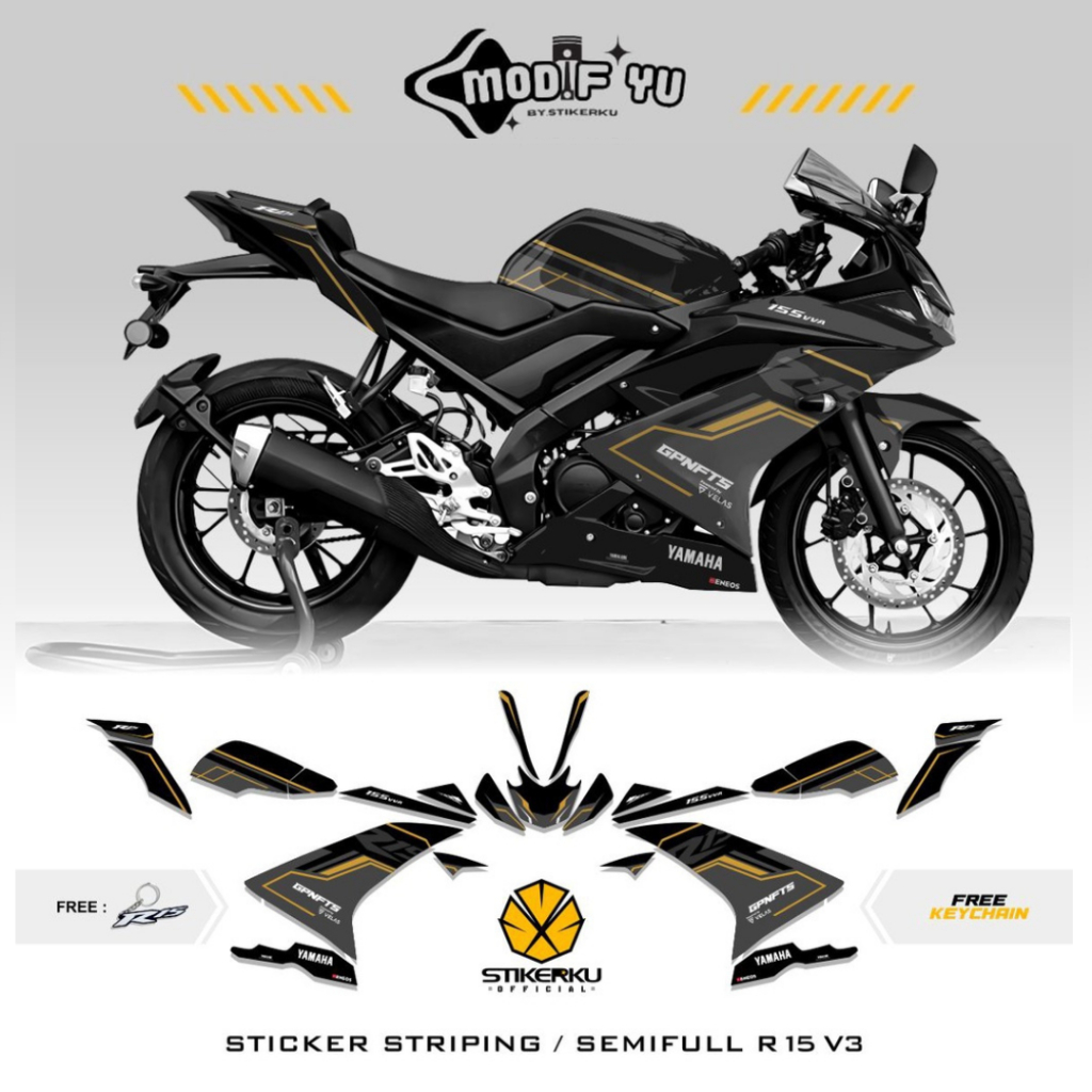 Jual STICKER R15 V3 STRIPING EDISI SIMPLE 01 DASAR HITAM / YAMAHA R15V3 ...