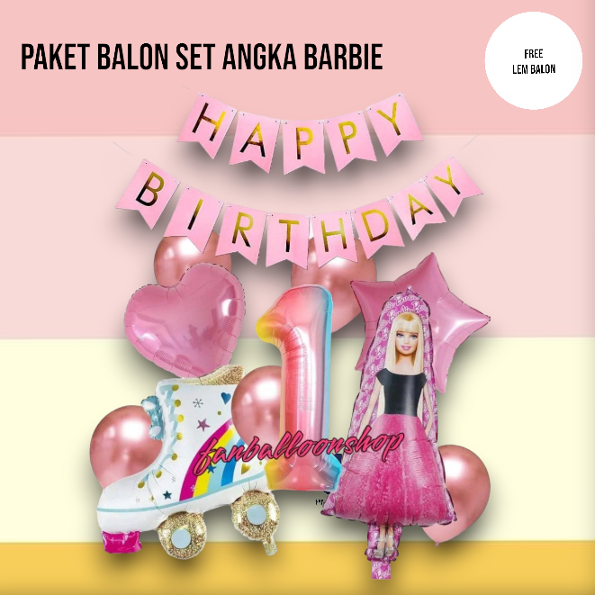 Jual Paket Balon Barbie Ulang Tahun Angka / Set Dekorasi Happy Birthday ...