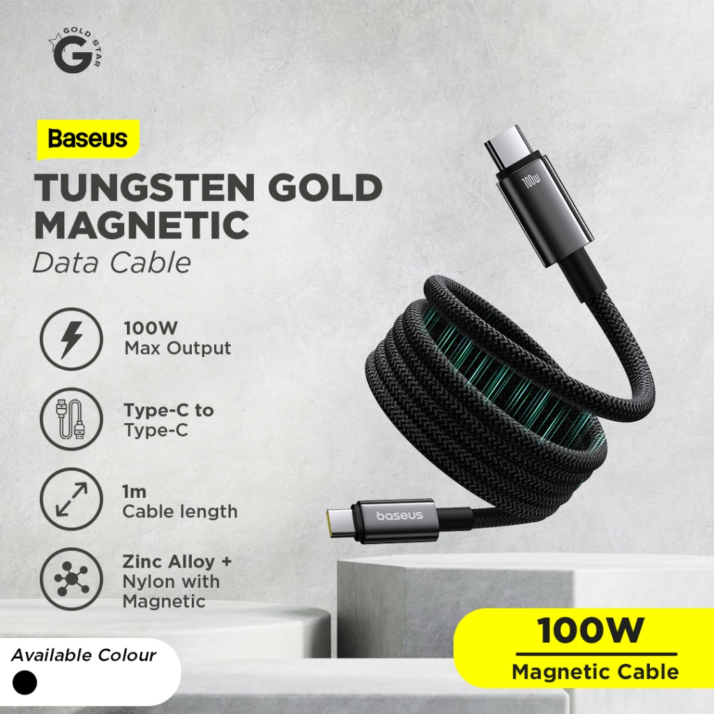 Jual Baseus Tungsten Gold Magnetic Fast Charging Kabel Data Type-C to Type-C PD 100W | Shopee ...
