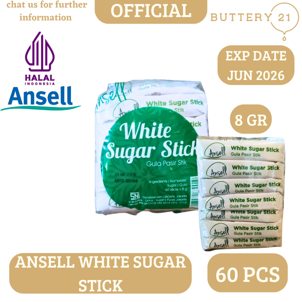 Jual ANSELL WHITE SUGAR STICK 8 GR X 60 PCS/ISI 60 SACHET/GULA PASIT ...