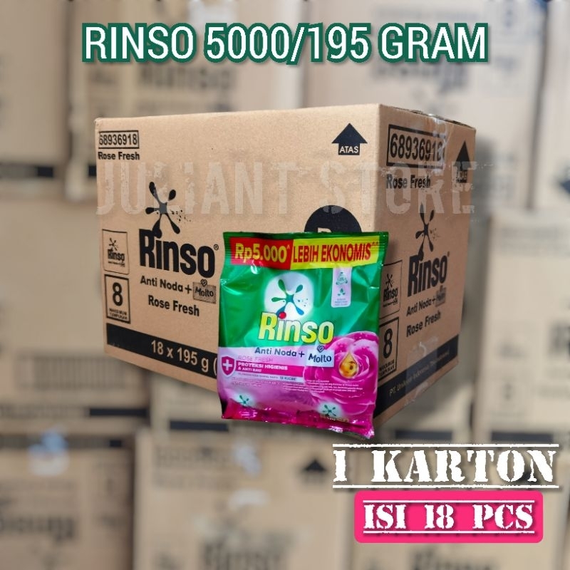 Jual PAKET 1 KARTON / 18 PCS Rinso Bubuk 5000 Isi 195 Gr Detergen Bubuk ...