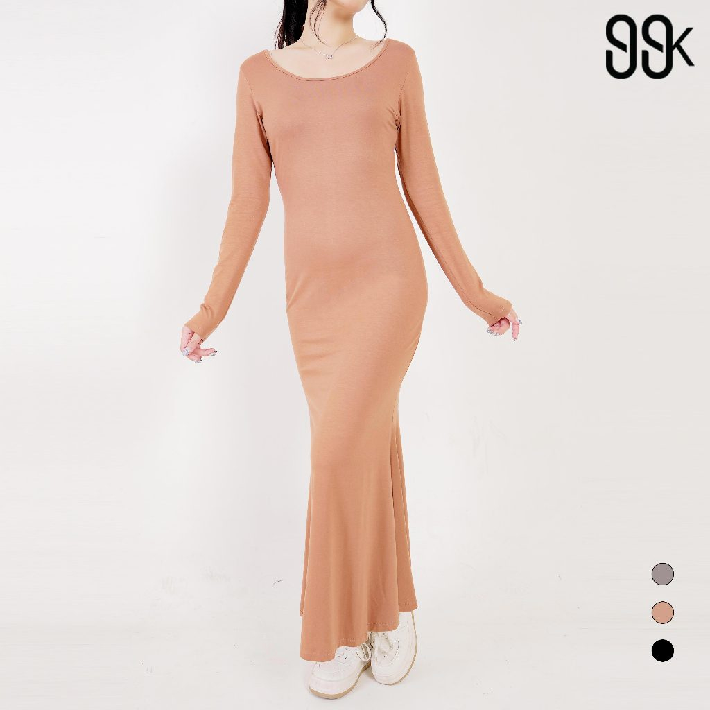 Jual 99kOUTLET Bodycon Maxi Dress Polos Square Neck Lengan Panjang 1789 ...
