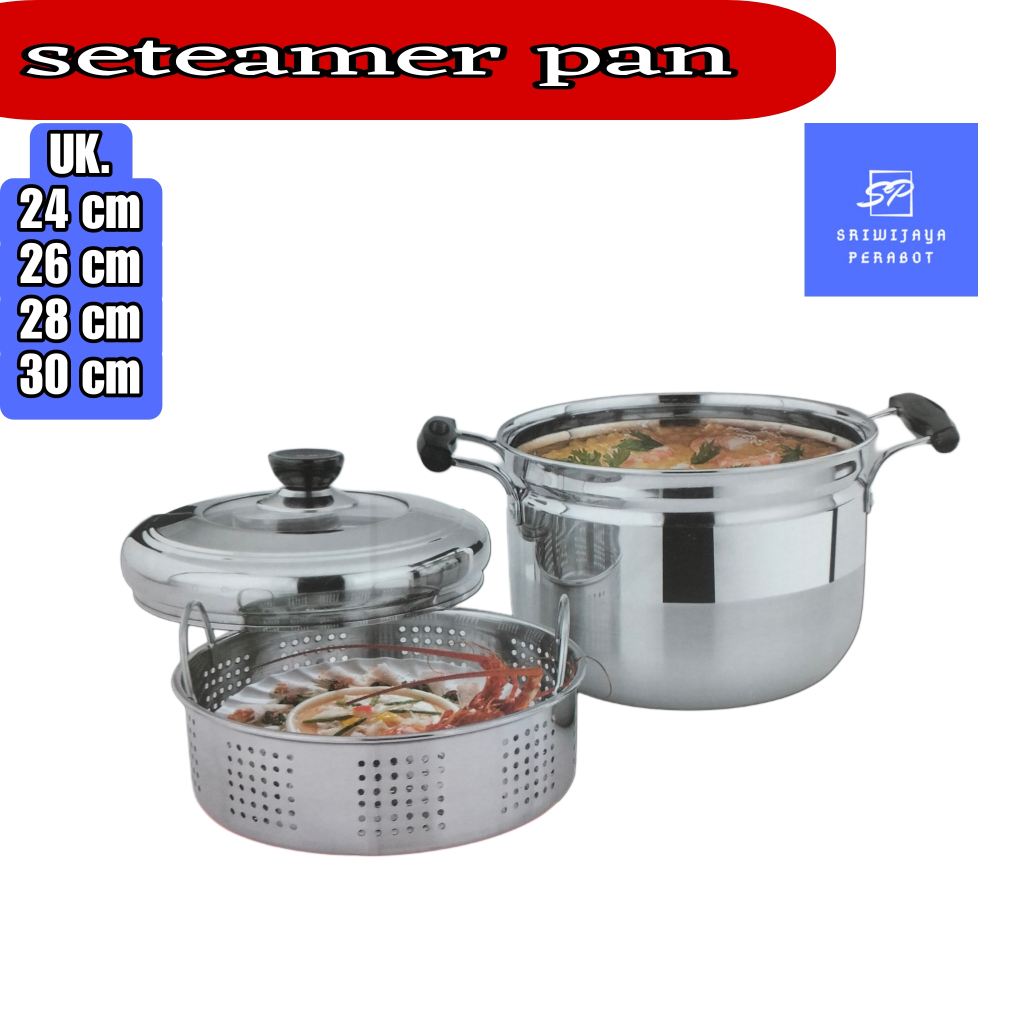 Jual PANCI KUKUS JAPAN STAINLESS STEAMER PAN | PANCI PANCA GUNA DENGAN TUTUP KACA TEBAL UK 24,26 ...