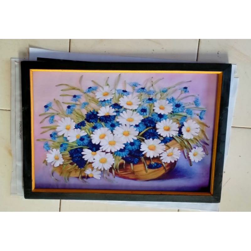 Jual hiasan dinding lukisan cetak bunga daisy putih plus bingkai uk 65* ...