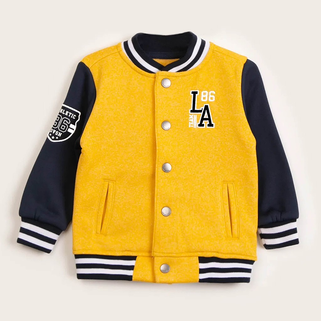 Jual Jaket Varsity Anak INISIAL LA 86 KUNING HITAM DENIM HITAM PUTIH ...