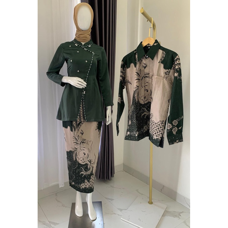 Jual Set Couple Aliyah Tunik Hijau Botol ( outfitkondangan-outfitwisuda ...