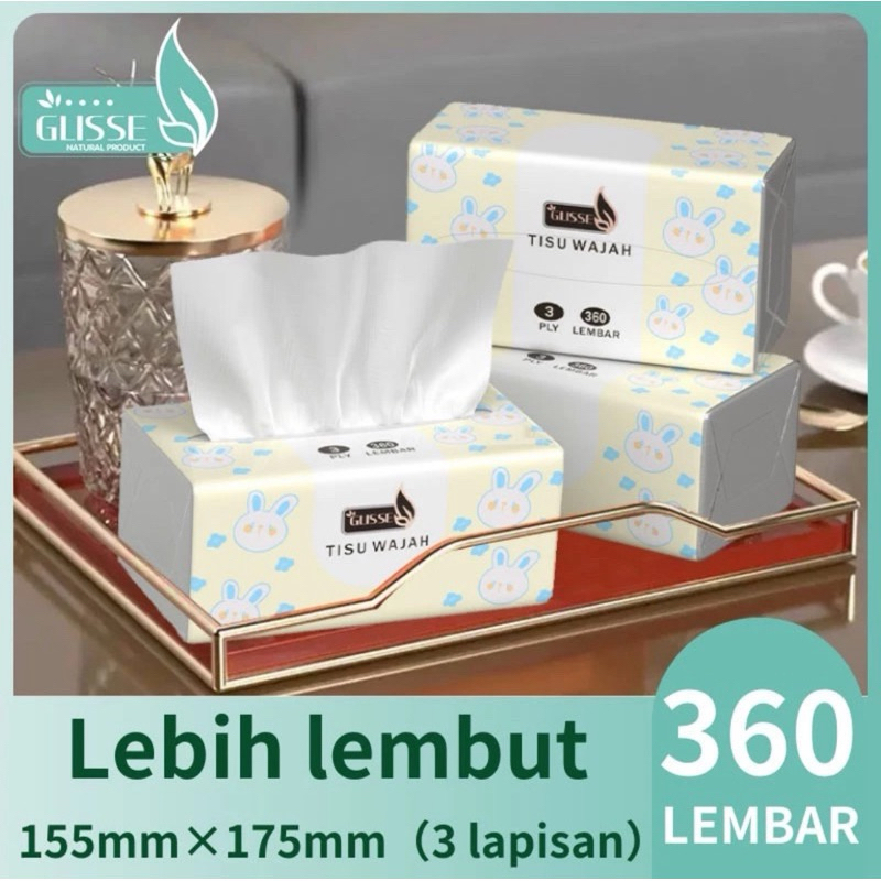 Jual [1 Paket 5 pcs] GLISSE Facial Tissue 3ply Soft Facial Tissue 360 sheets Facial Tissue ...