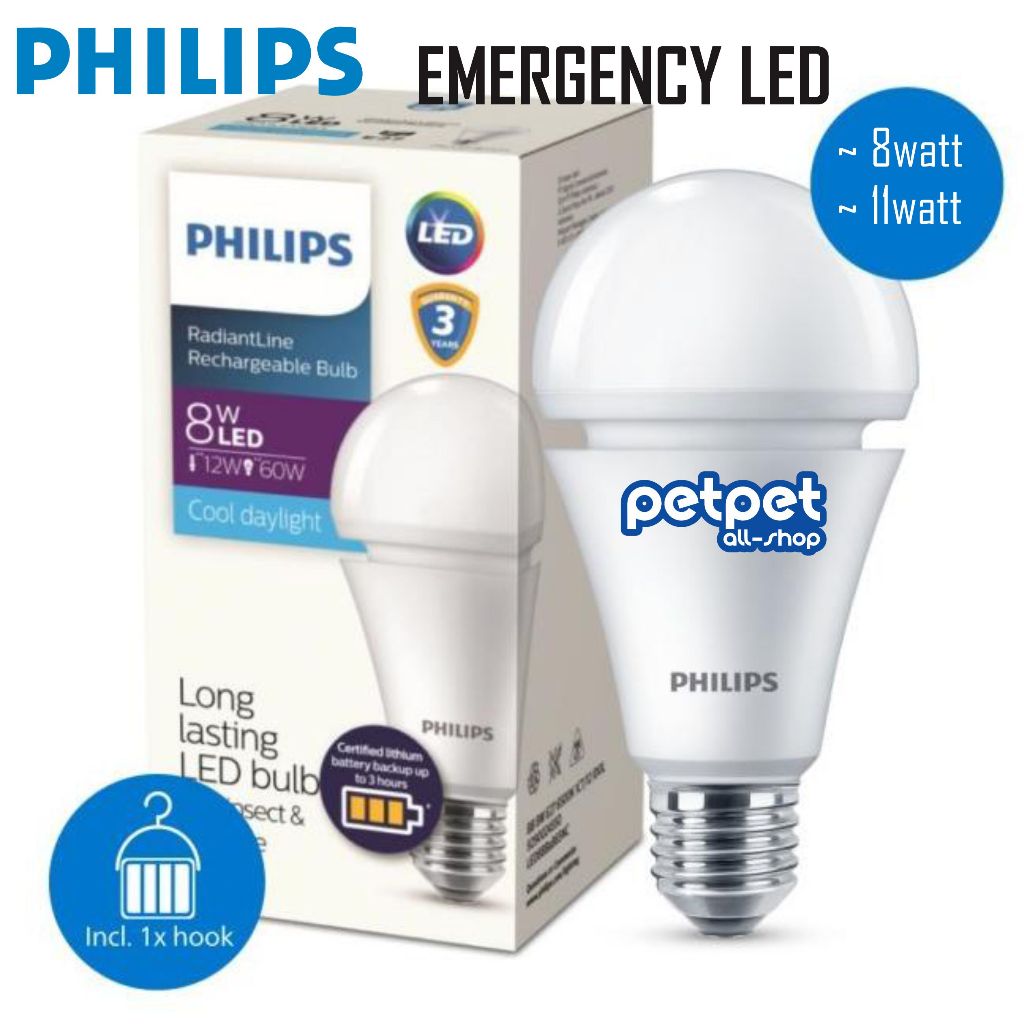 Jual Lampu Emergency Philips Radiantline Rechargeable LED Bulb 8W 11W ...