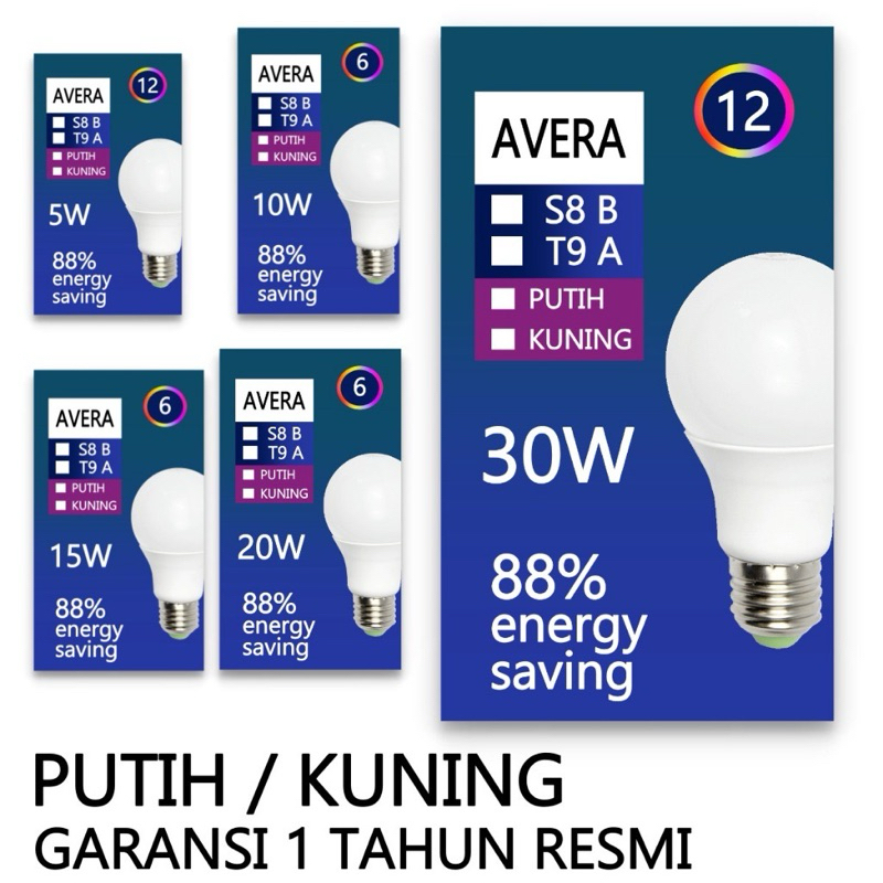 Jual AVERA Lampu Bohlam LED Bulb 5W 10W 15W 20W 30W Cahaya Putih ...