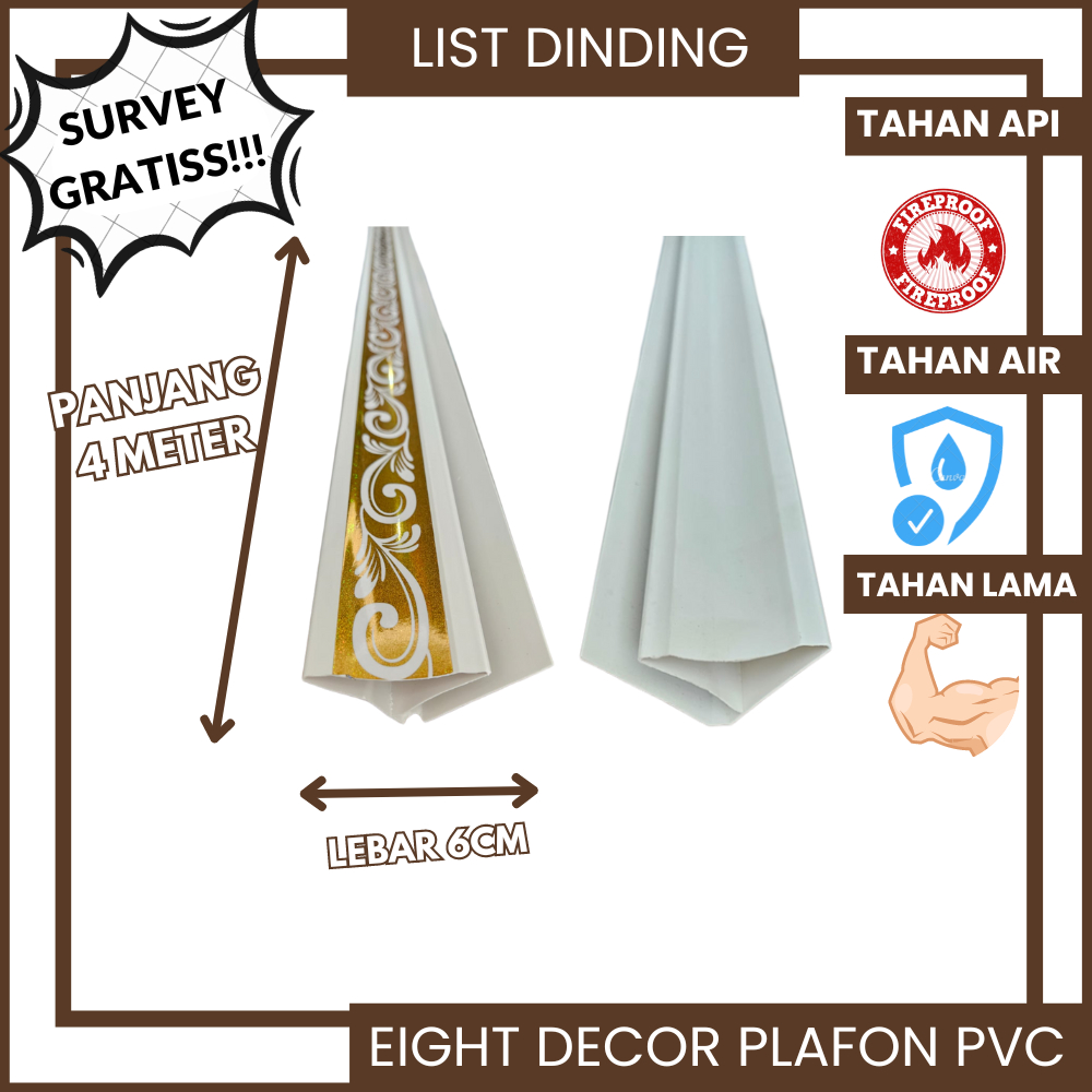 Jual List Dinding Plafon PVC Ukuran 4 Meter 6CM/Lis Plafon PVC Dinding ...