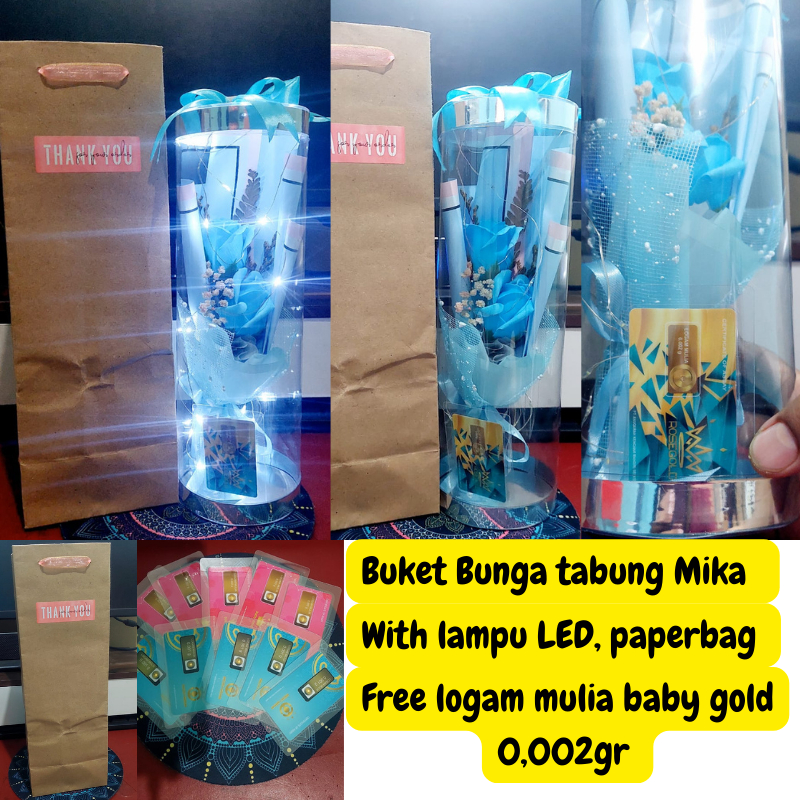Jual Buket Tabung mika bunga mawar tabung ukuran 10X30cm warna Biru ...
