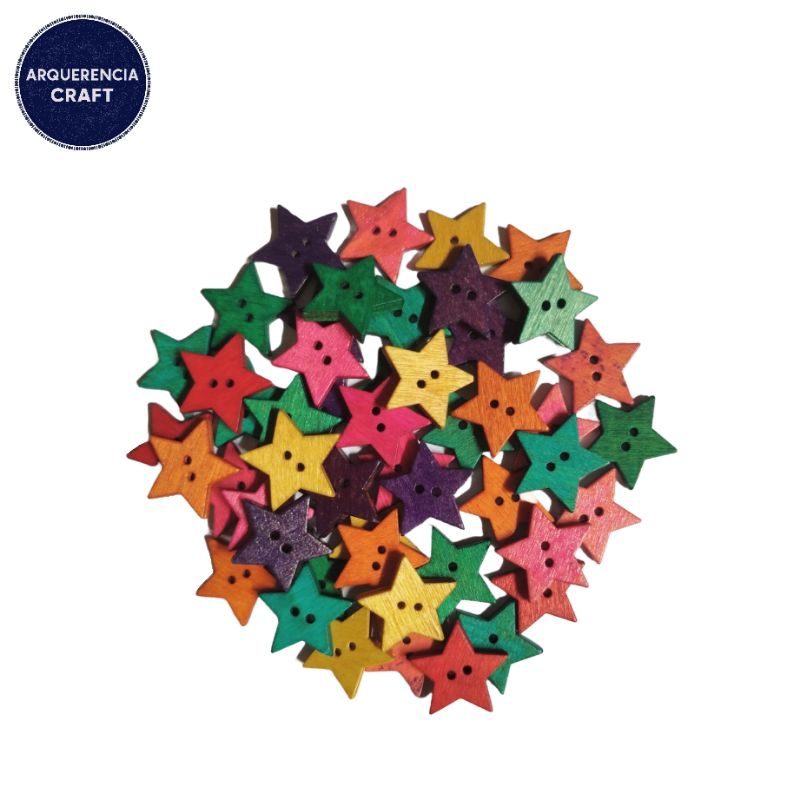 Jual 9 Pcs Kancing Kayu Hias Bentuk Bintang | Kancing Scrapbook ...
