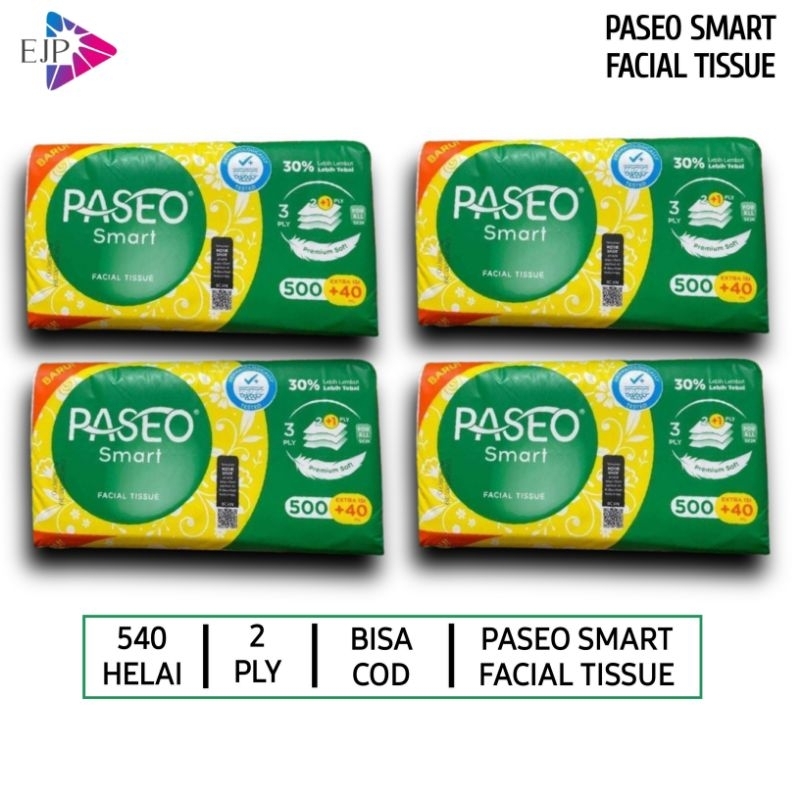 Jual Paket 4 Pcs Tissue Paseo Smart 540 Sheets 3 Ply Facial Tissu ...