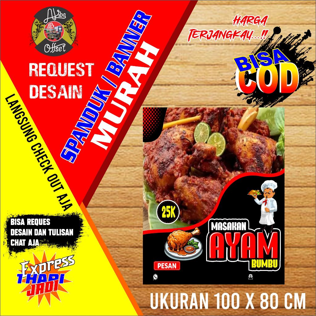 Jual SPANDUK BANNER CUSTOM MASAKAN AYAM BUMBU UKURAN 100X80CM | Shopee ...