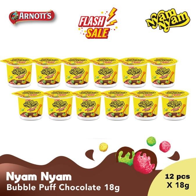 Jual NYAM-NYAM BUBBLE PUFF (12pcs @18gr) Chocolate / Strawberry ...
