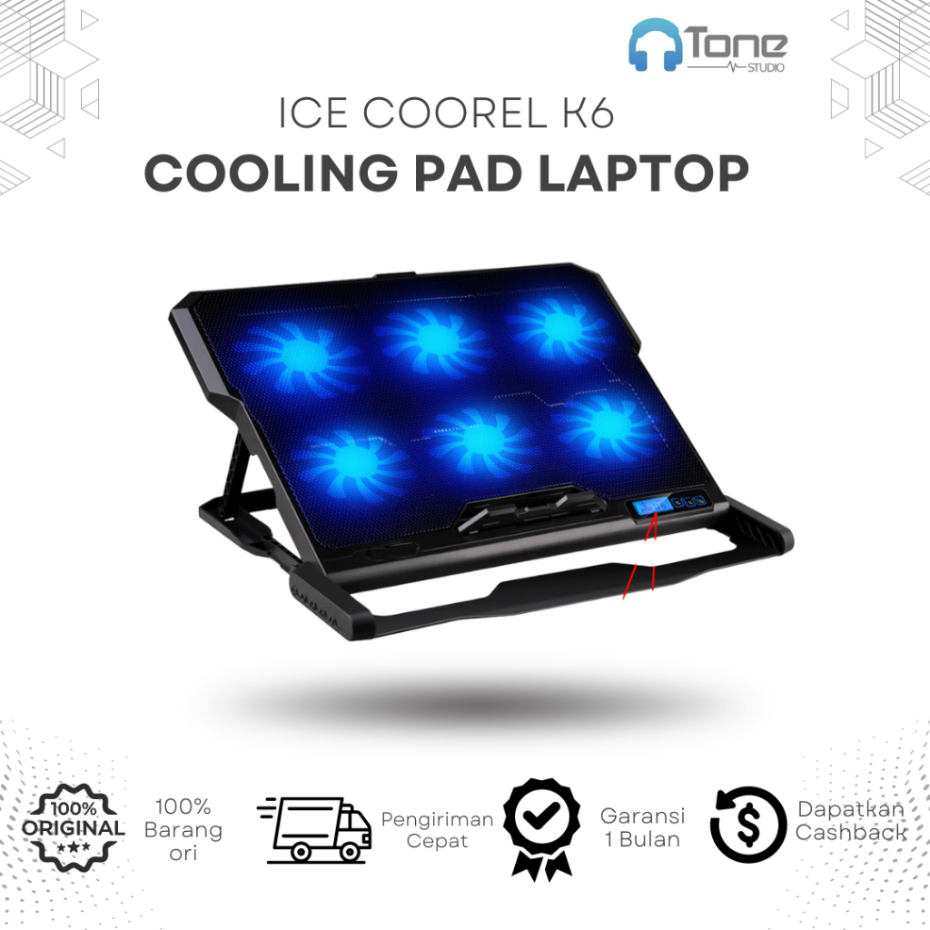 Jual Cooling Pad Laptop Kipas Laptop Cooler Gaming Stand 2500RPM 6 Fan ...