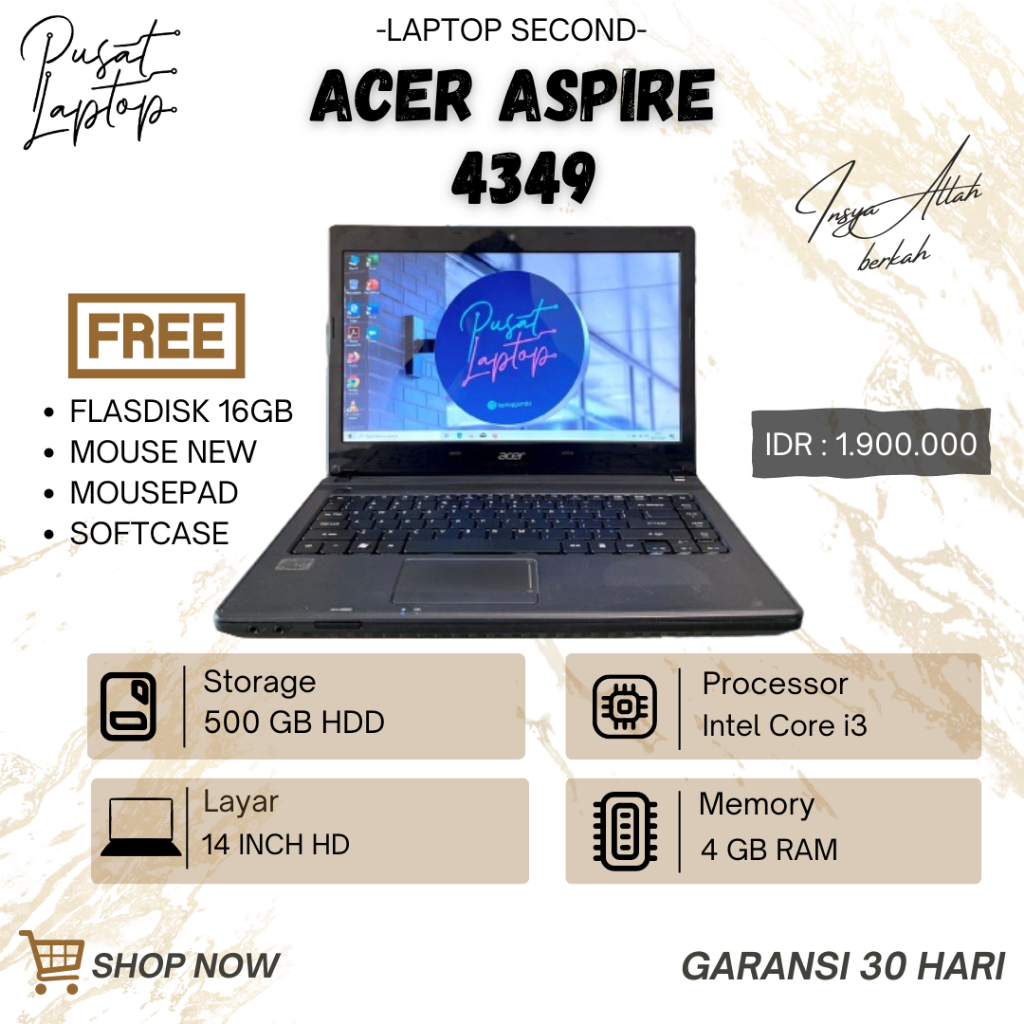 Jual LAPTOP ACER ASPIRE 4349 | INTEL CORE I3 | 4GB RAM | 500GB HDD | 14 ...