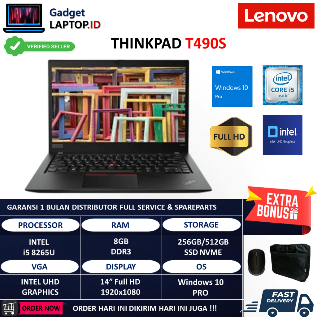 Jual Laptop Lenovo Thinkpad T490s Intel Core i5 8265U 8GB 512GB SSD 14 ...