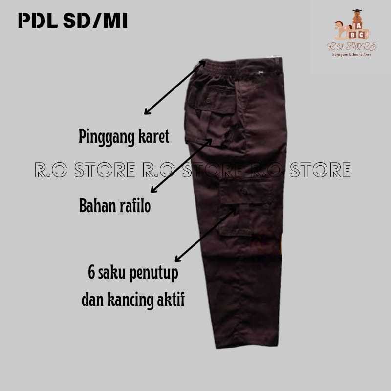 Jual Seragam Sekolah Celana Pramuka PDL Kempol Cargo Saku 6 SD Karet ...