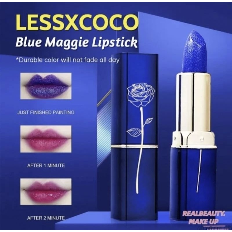 Jual blue maggie lipstik Lesxcoco original lipstik biru berubah warna ...