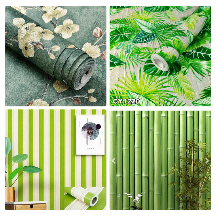 Jual Wallpaper Sticker Dinding Motif Daun Hijau Walpaper Stiker Salur Bambu Bunga Polos Warna ...