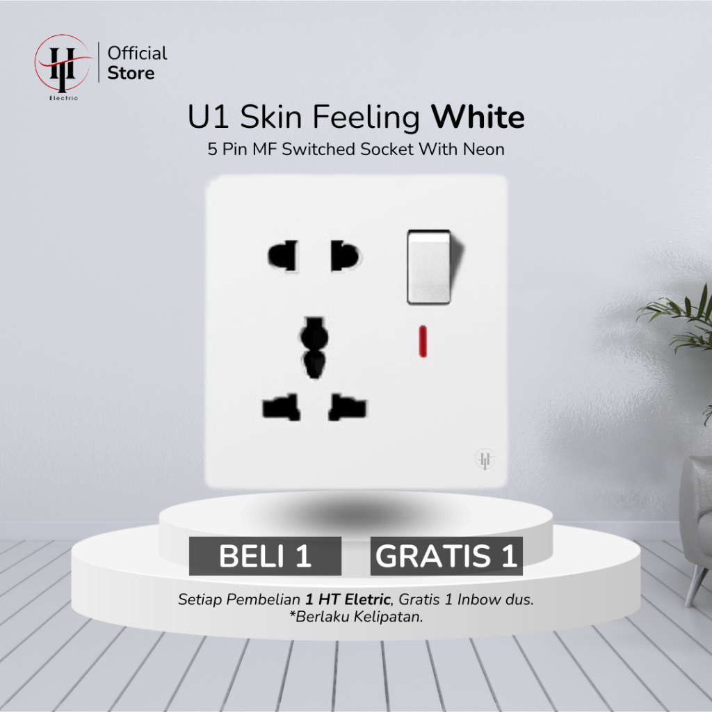 Jual HT Electric U1 White Saklar Socket 5 Pin MF Switched Socket With ...