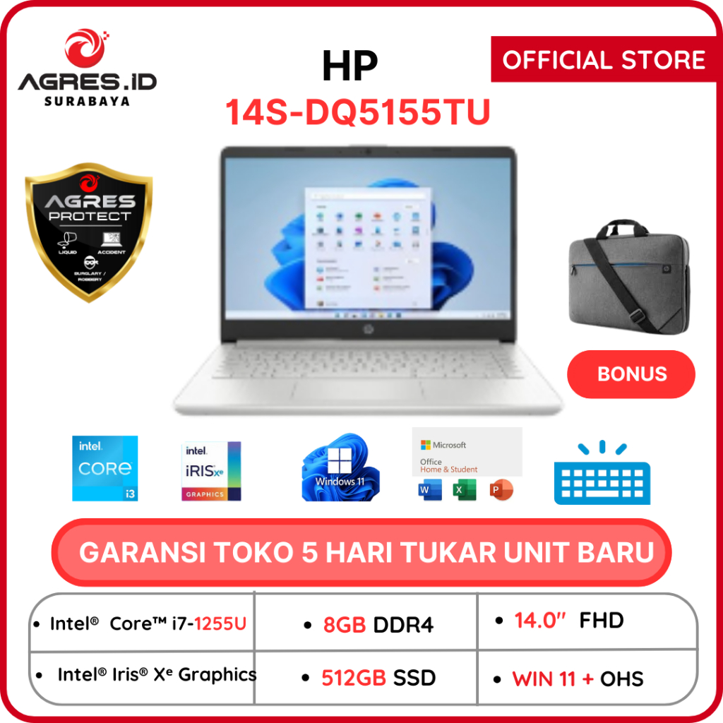 Jual HP 14 I7 1255 8gb 512gb Windows11+Office 14.0FHD IPS BLIT 2thn ...