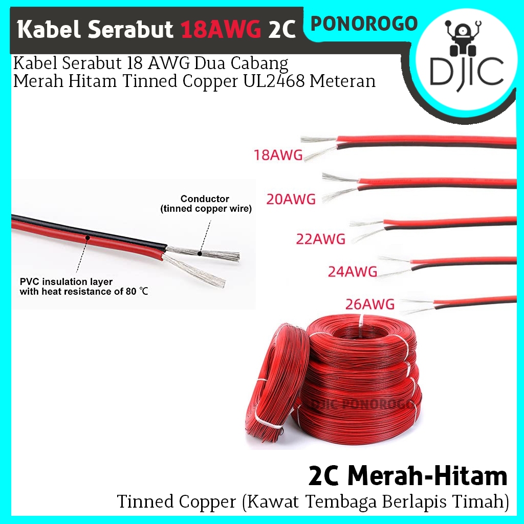 Jual Kabel Serabut 18 AWG Dua Cabang Merah Hitam Tinned Copper UL2468 Meteran | Shopee Indonesia