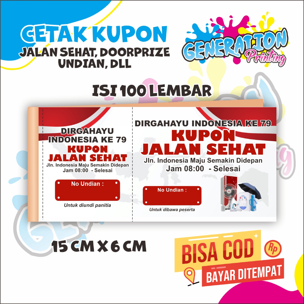 Jual KUPON UNDIAN PERINGATAN HUT RI, DOORPRIZE, JALAN SEHAT, BISA ...