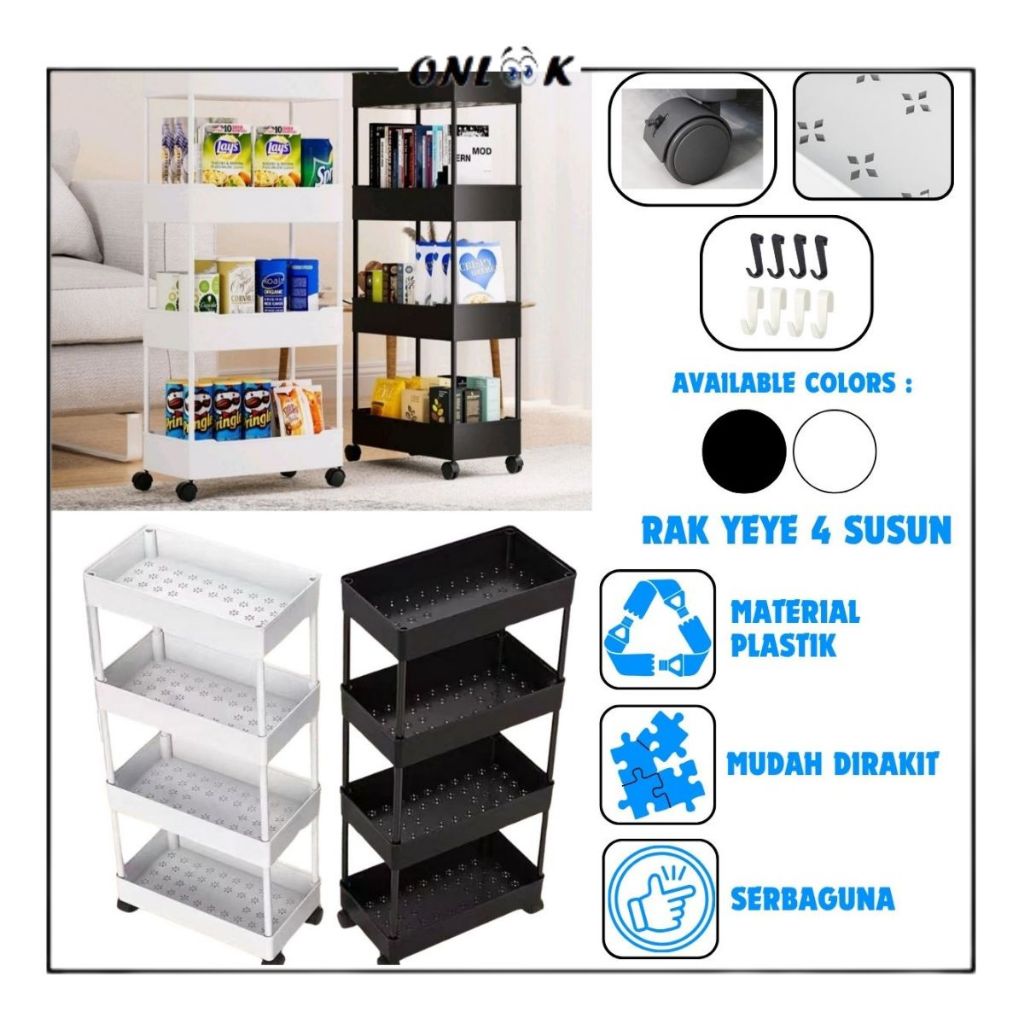 Jual Lemari Penyimpanan Barang Beroda 4 Susun / Storage Rack 4 Tier ...
