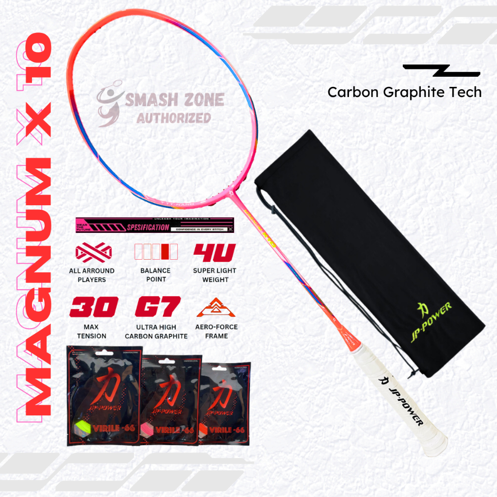 Jual Raket Badminton JP Power MAGNUM X 10 Original 32 Lbs 4U | Frame ...