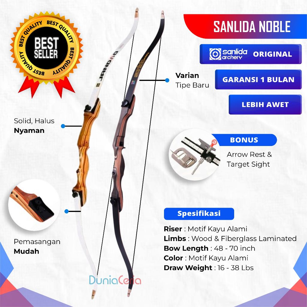 Jual Busur Panah Import Sanlida Noble Standard Wooden Recurve Bow ...