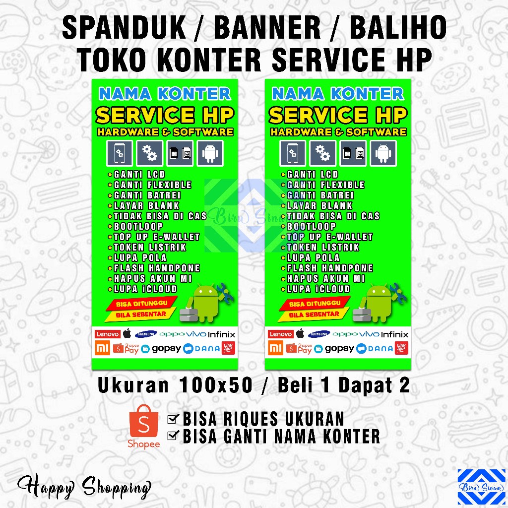 Jual Banner Spanduk KONTER SERVICE HP WARNA HIJAU CERAHH Ukuran ...
